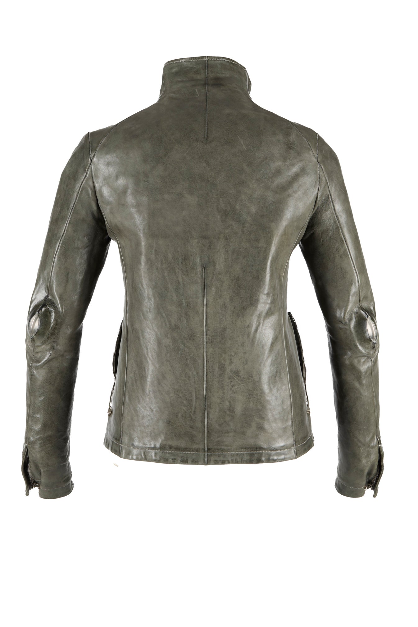Object Dyed Lined Prosthetic Elbow High Neck Leather Jacket – The ...