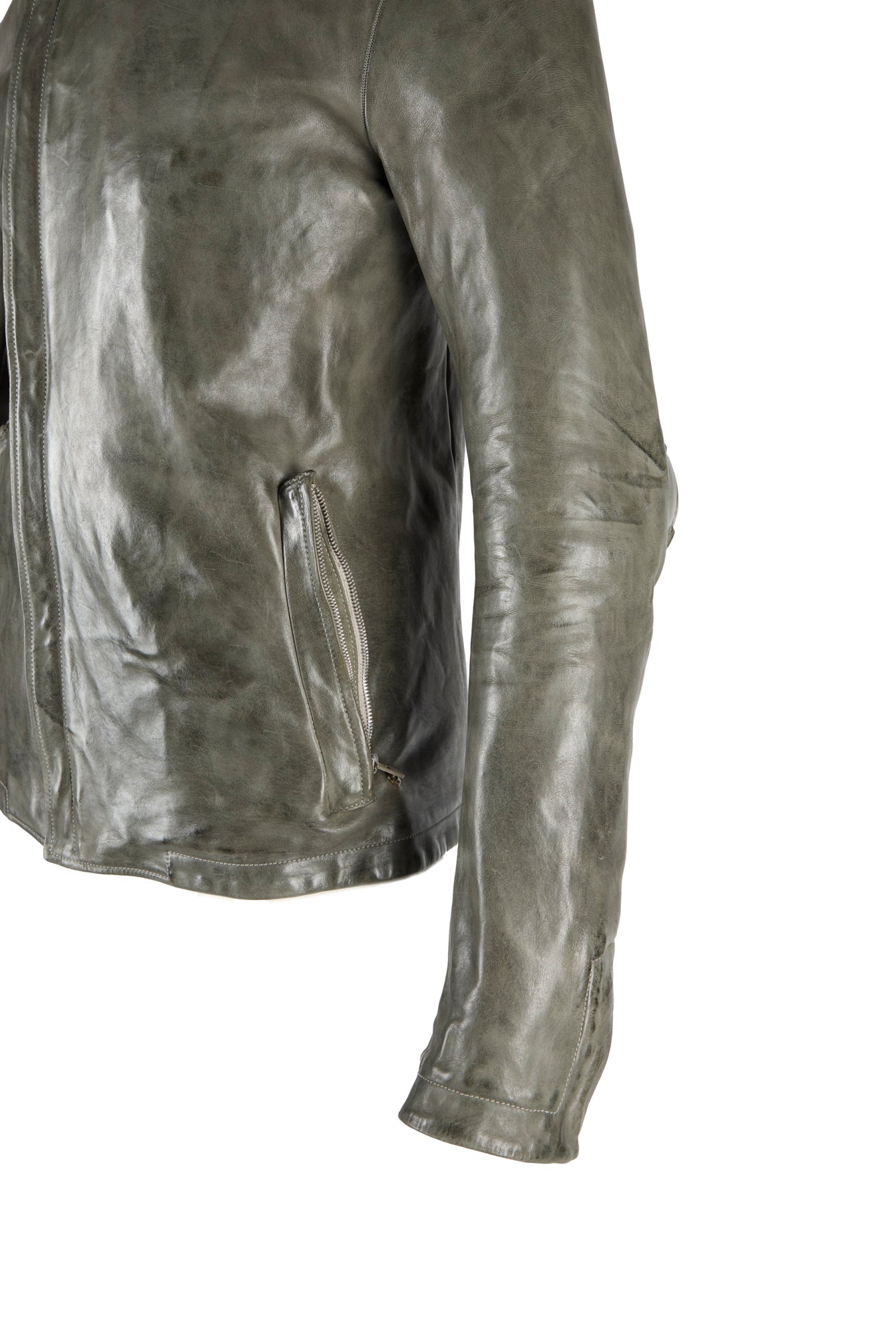 Object Dyed Lined Prosthetic Elbow High Neck Leather Jacket – The ...